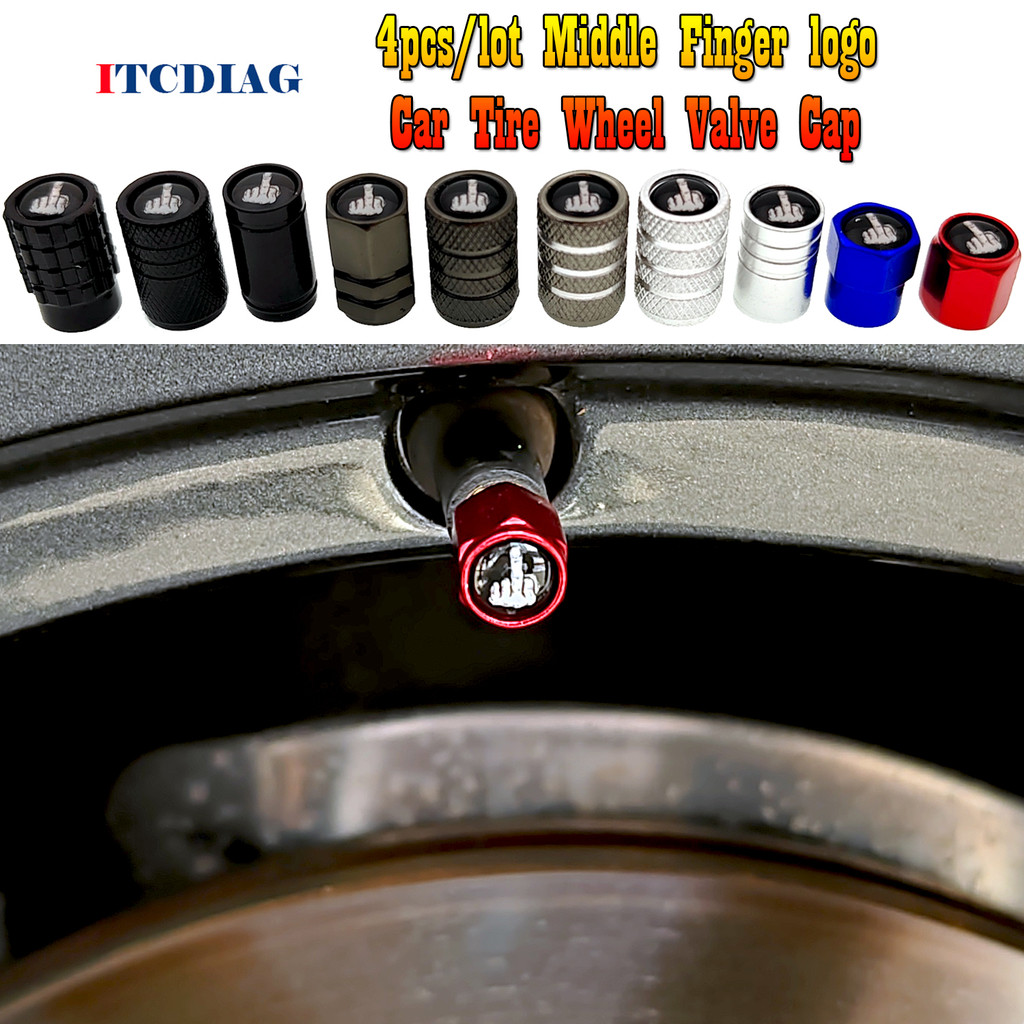 ♣4pcs/lot Middle Finger Hand Signal Picture Car Tire Stem Valve Hub ...