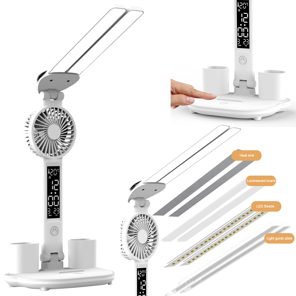 ☝LED Double-Headed Foldable Fan Dual Head LED Desk Lamp Fan Calendar ...