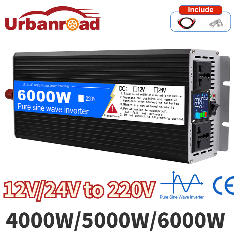 ♚Pure Sine Wave Inverters 4000W 5000W 6000W Double SocketDC 12V 24V to ...