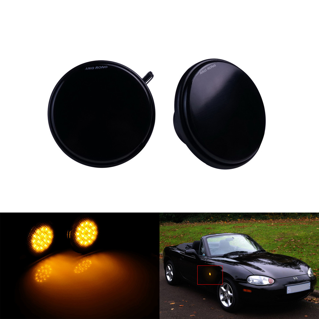 ANGRONG 2X Black Smoked Lens LED Side Indicator Repeater Light Amber ...