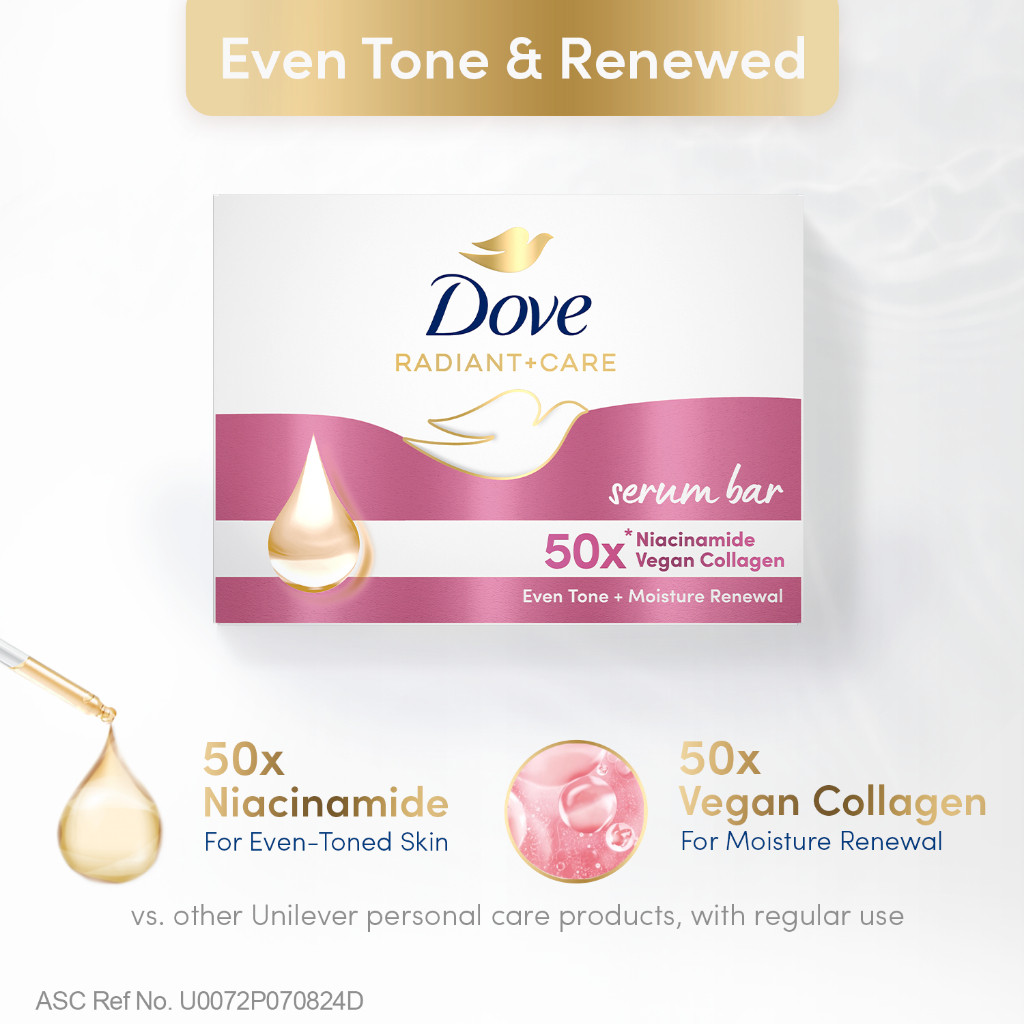Dove Radiant + Care Serum Bar 50x Niacinamide and Vegan Collagen 90g ...