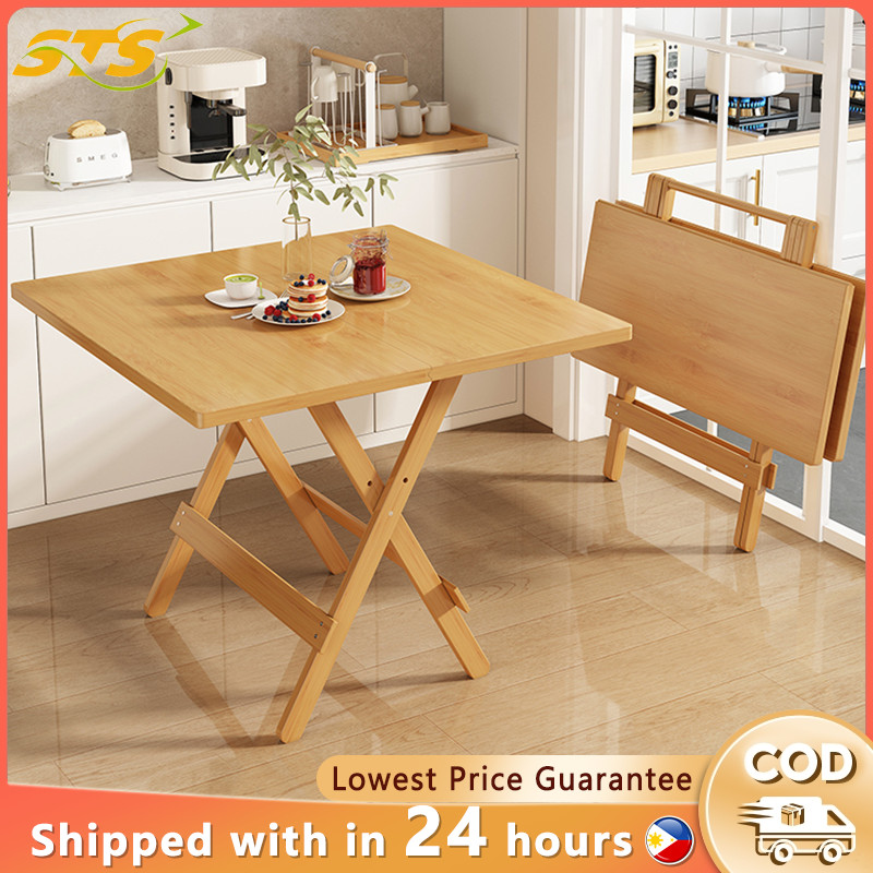 [Foldable]Bamboo Dining Table Folding table household outdoor portable Desk Home square table ...