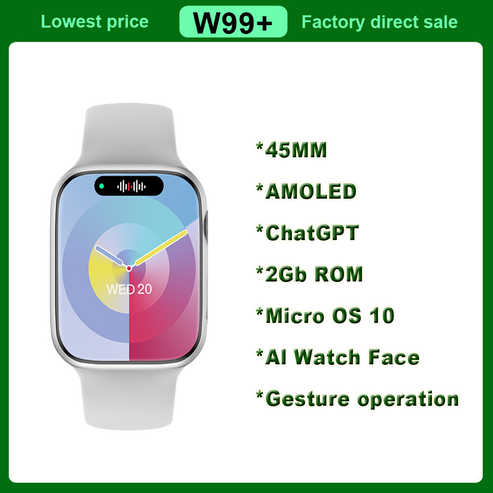 ☺Microwear W99+ ChaGPT Amoled 2Gb Smart Watch 45MM OS10 Compass NFC ...