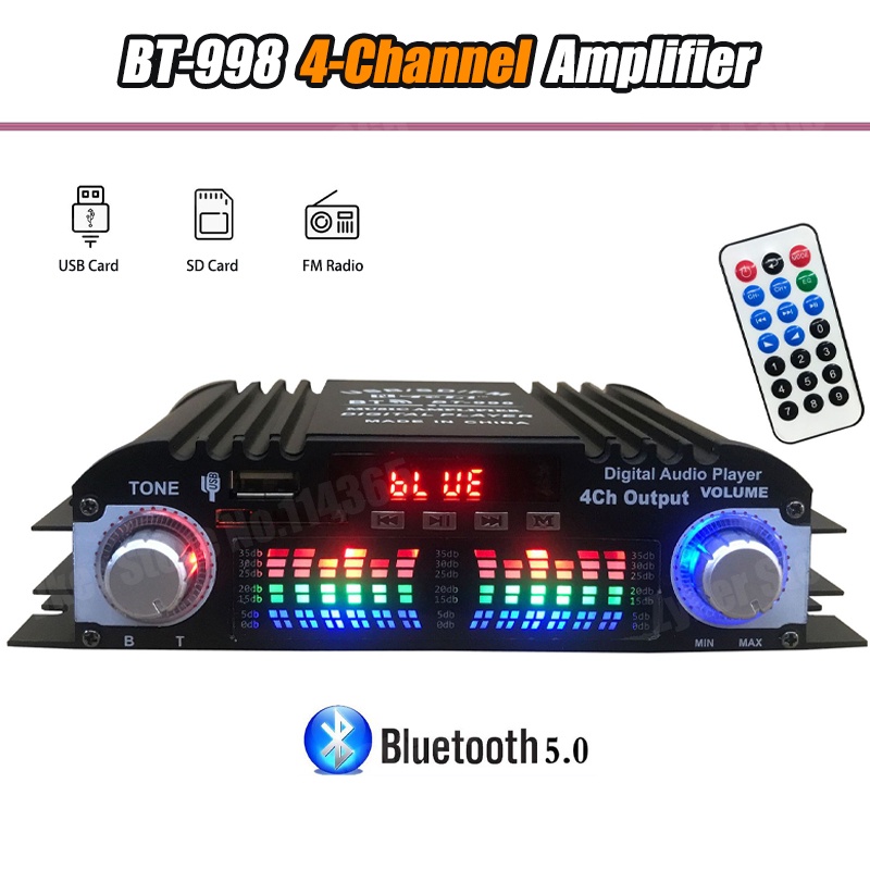 BT-998 4-Channel HiFi Audio Amplifier Bluetooth 5.0 Digital Sound Amp ...