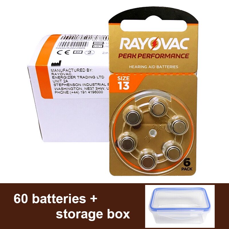 60x Rayovac Peak Hearing Aid Batteries 13 A13 13A P13 PR48 1.45V UK ...
