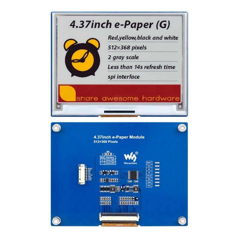 Waveshare E-Paper E-Ink Screen With Module 512X368 Pixels Red Yellow ...