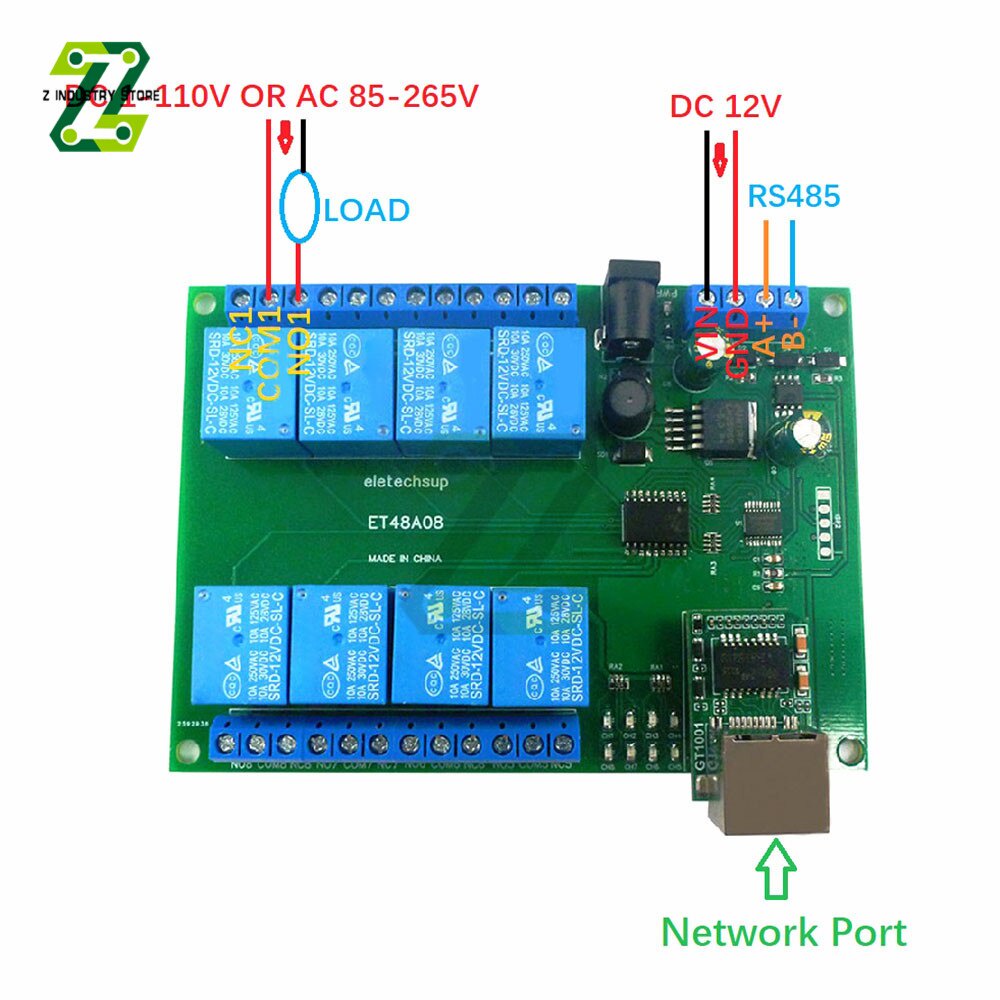 Relay Network Switch Modbus RS485/TCP Timer Module DC12V 8-ch Slave ...