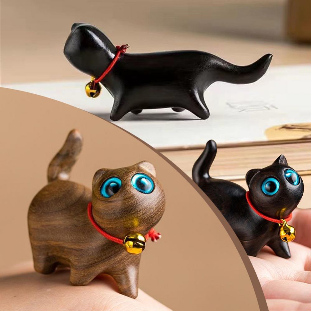 Kawaii Sandalwood Carving Slanted Head Cat Cute Lucky Cat Duck Deer ...