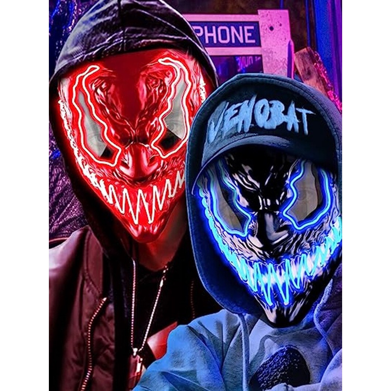 Halloween Mask Led Light Up Masks Scary Neon Glow Mask Cool Halloween ...
