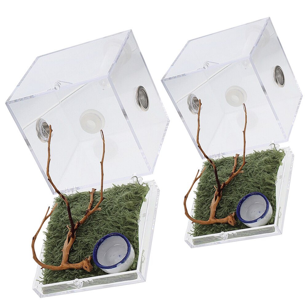 2 Pcs Jumping Spider Breeding Box Reptile Acrylic Snail Container Glass ...