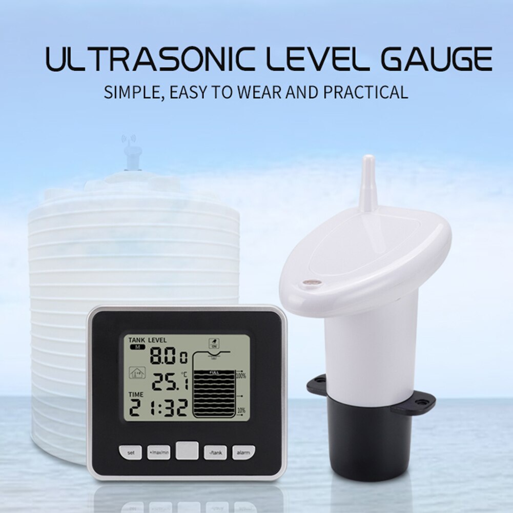 Ultrasonic Water Tank Level Meter Sensor w/Temperature Display Time ...