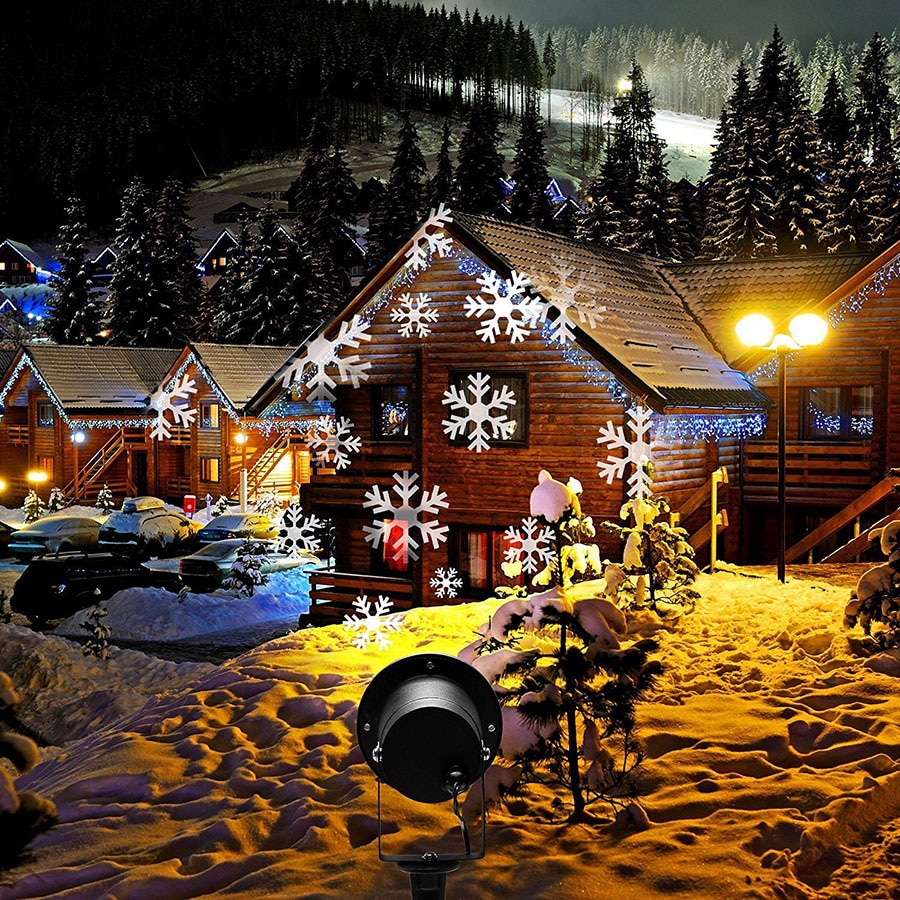 Waterproof Moving Snow Laser Projector Lamps Snowflake LED Stage Light ...