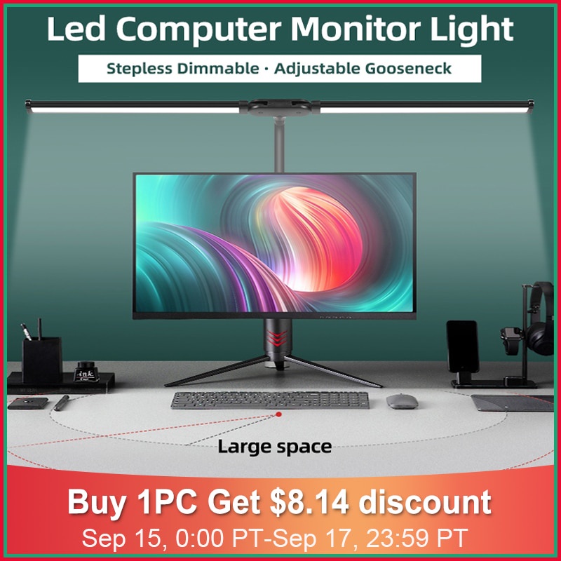 Double Head LED Desk Lamps Stepless Dimmable Led Computer Monitor Light ...