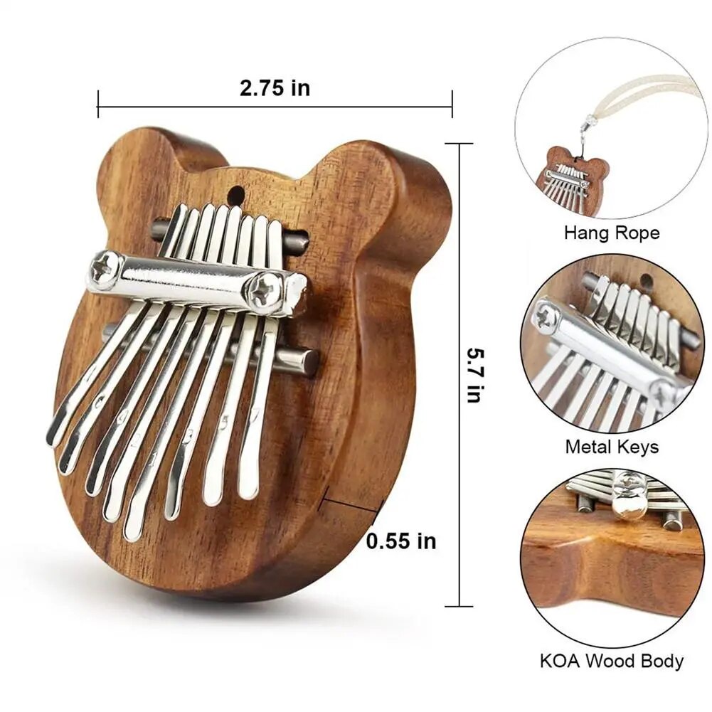 Mini 8 Key Kalimba Thumb Piano Mahogany Portable Bear-shape Wood ...
