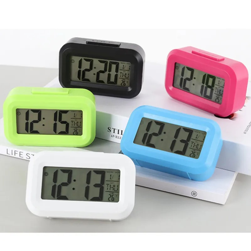 LED Clocks Student Mini Desk Clock Night Light Temperature Date Display ...