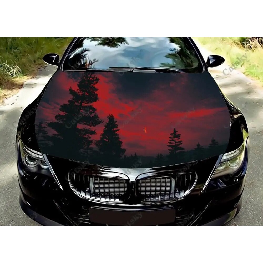 ♨Artistic Night Car Hood Vinyl Stickers Wrap Vinyl Film Engine Cover ...