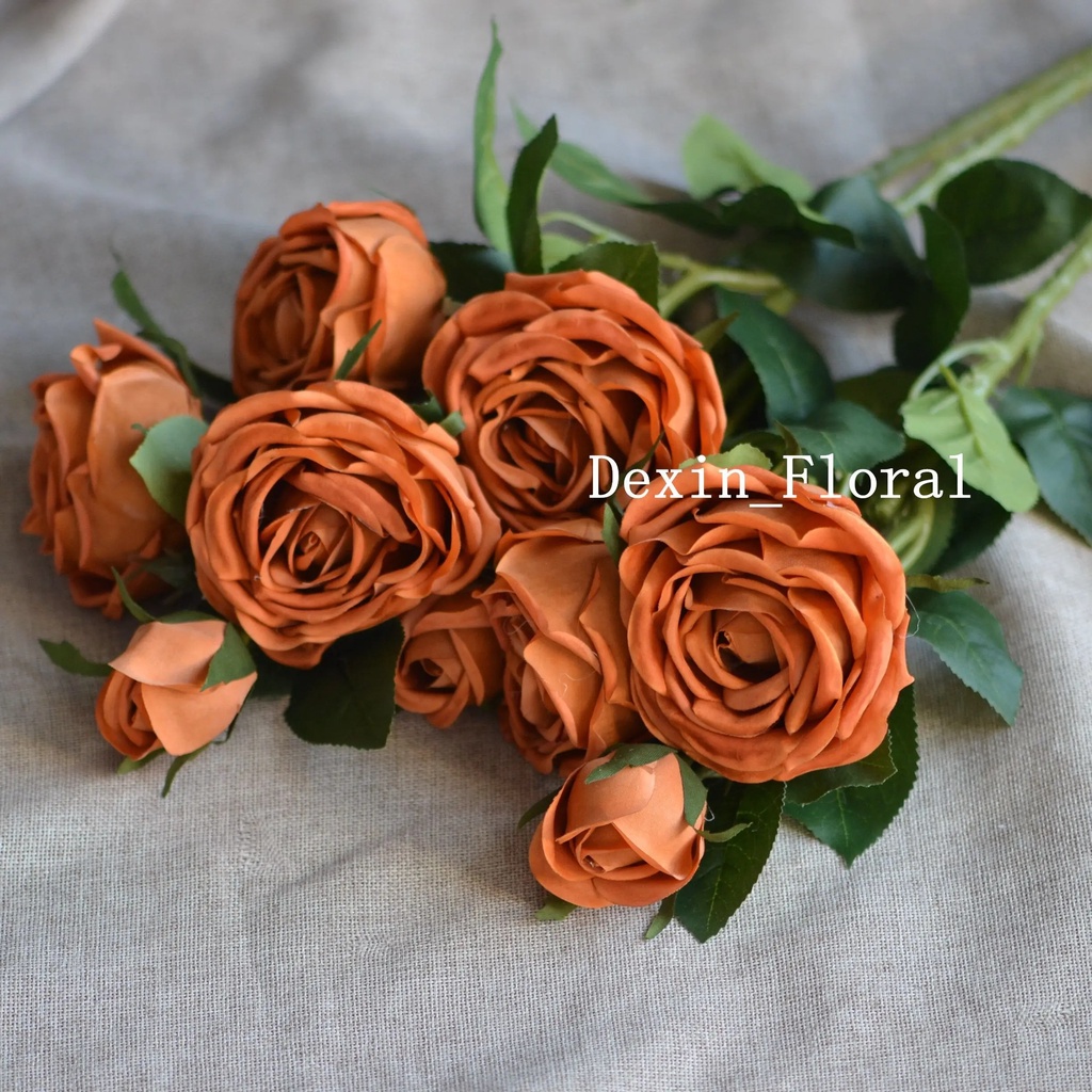 Morandi Color Burnt Orange Garden Roses, Real Touch Artificial Flowers ...