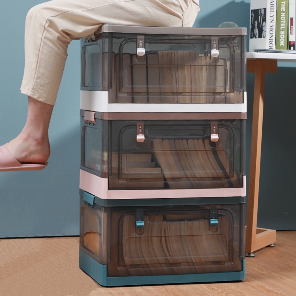 Foldable Storage Box Organizer Clothes Storage Transparent Double Doors ...