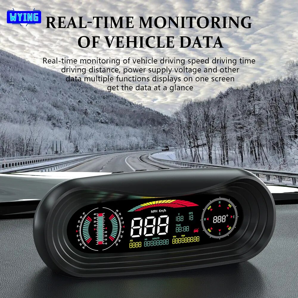 ~WYING P18 GPS HUD Car Tilt Angle Head Up Display LCD Digital Altitude ...