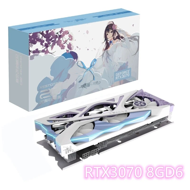 ♡YESTON RTX3070 SAKURA 8GB Pure White Graphics Card 14Gbps 8+8PIN 8NM ...