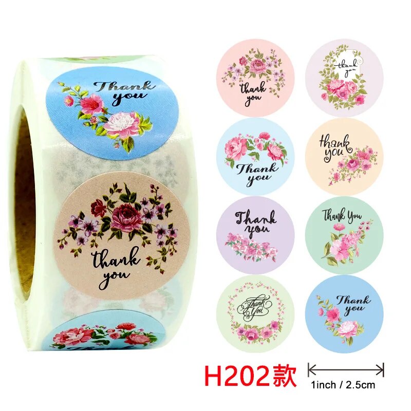 ☑500pcs/lot Paper Flowers Thank You Stickers for Wedding Favors and ...