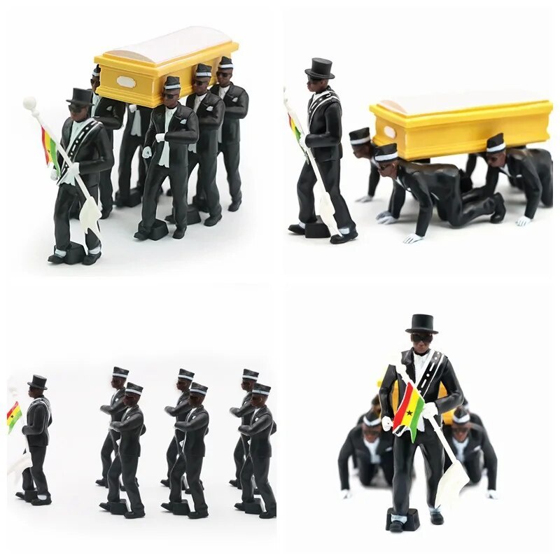 Coffin Dance Ghana Pallbearers Figurine Black Cap Funeral Dancing Team ...