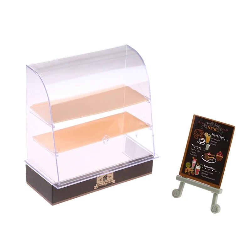 Mini Cake Display Cabinet And Signboard Stand Doll House Miniature Shop ...