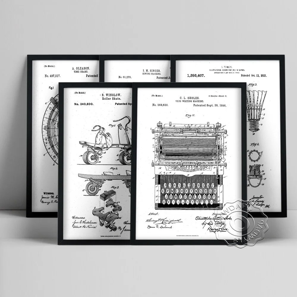 ☋Roller Skate Shuttlecock Sewing Machine Time Chart Typewriter ...