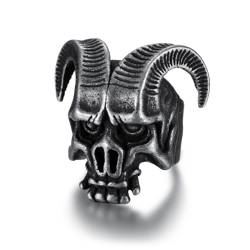 Custom Stainless Steel Men Horn Satan Devil Demon Skull Rings Gothic ...