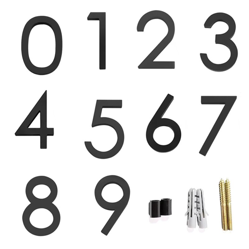 3D 0-9 Modern House Number Floating Home Door Address Numbers Black ...