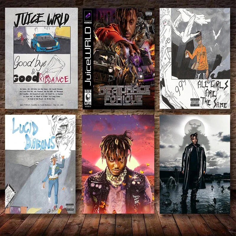 Singer Juice Wrld Hip Hop Rapper Canvas Painting Abstract Wall Art ...