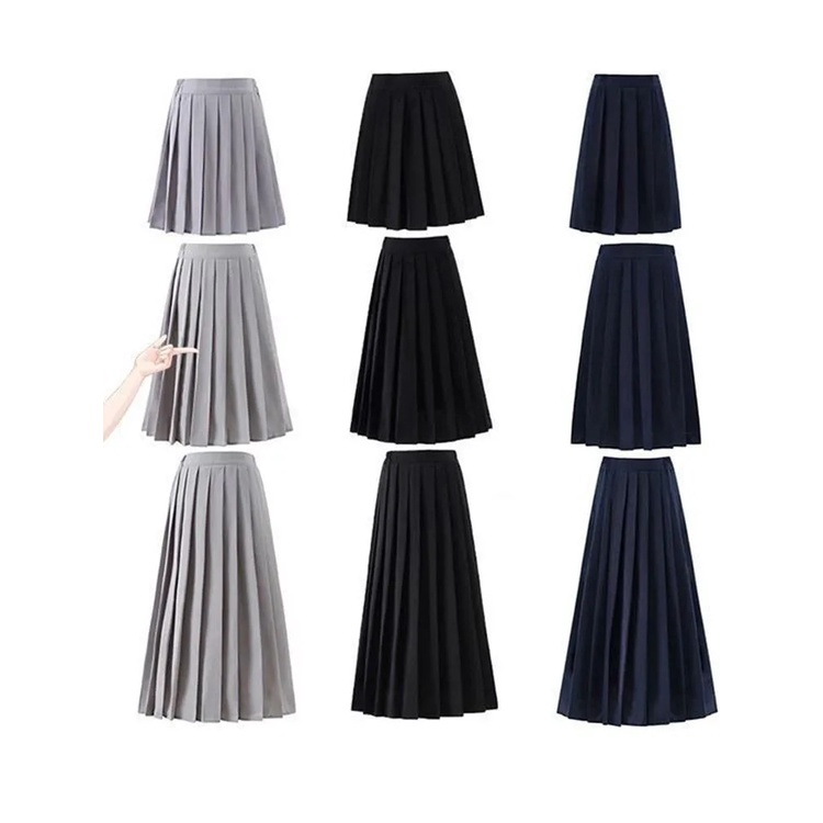 Japanese Preppy Style Women Elastic Waist Long Midi Skirt Ladies ...