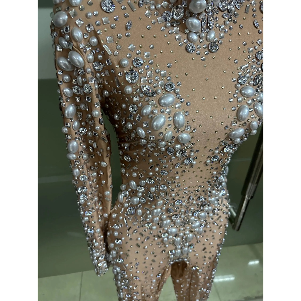 Sexy Stretch Rhinestones Jumpsuit Singer Dancer Stage Costume Drag ...