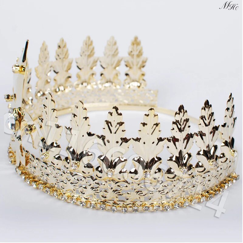 904 Gold King Prince Tiara Diadem Imperial Medieval Crown For Men Fleur ...