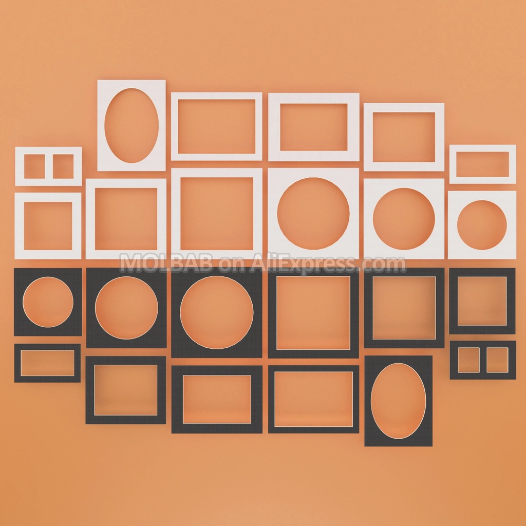 White/Black Photo Mats 12/14/16 inch Paper Matboard Rectangle Square ...