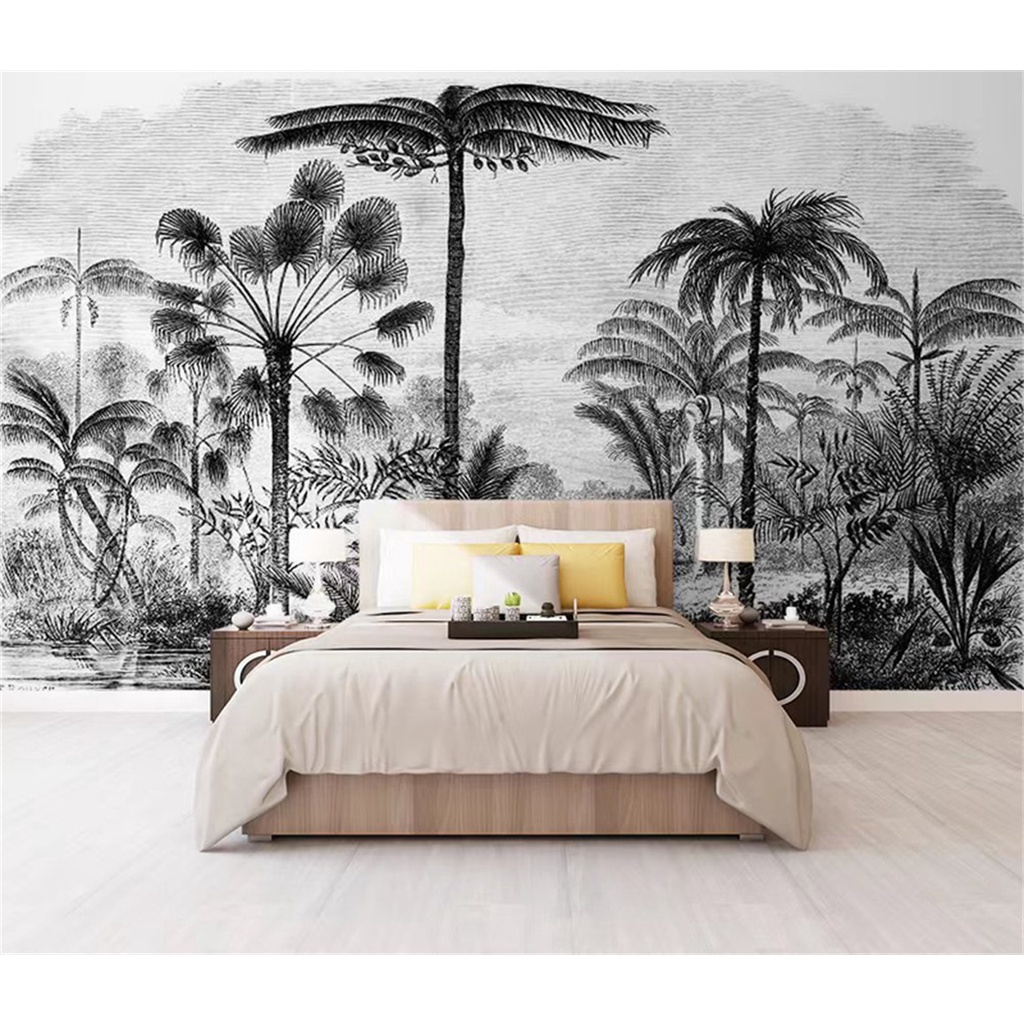Custom Black and White Tropical Plant Tropical Wallpaper Mural for ...