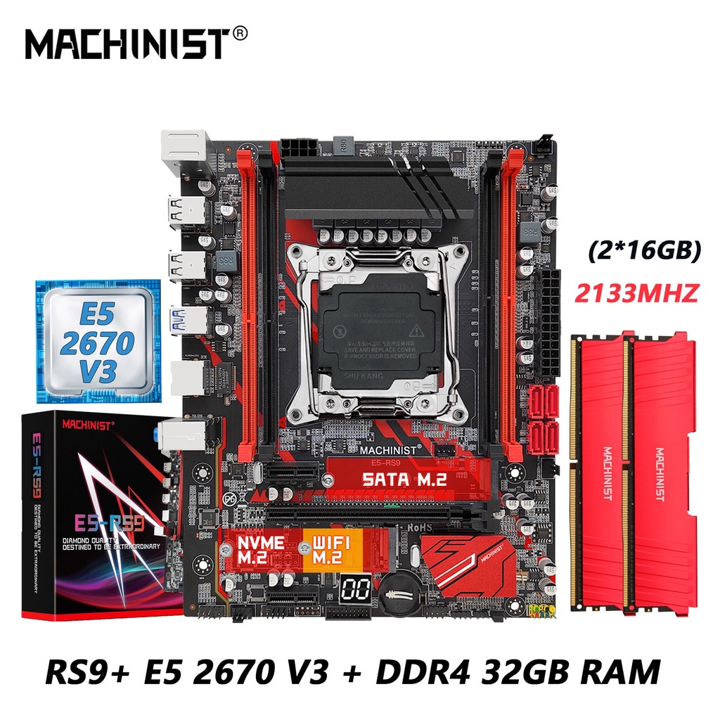 ⚔machinist X99 Rs9 Motherboard Kit Set Lga 2011 3 Xeon E5 2670 V3 Cpu