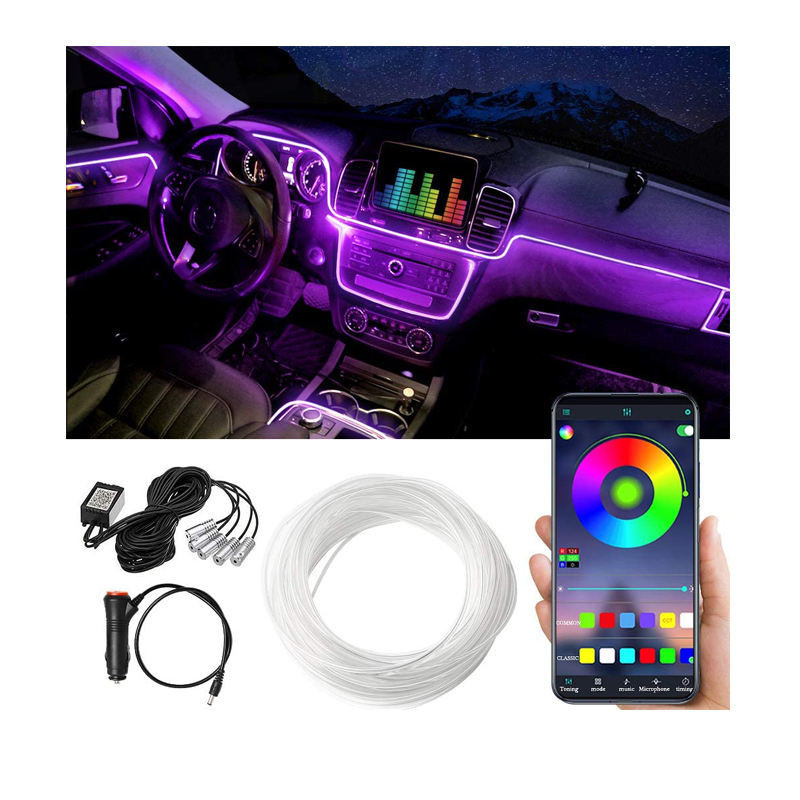 Car LED Interior Strip Light Multicolor RGB Sound Active Automobile ...