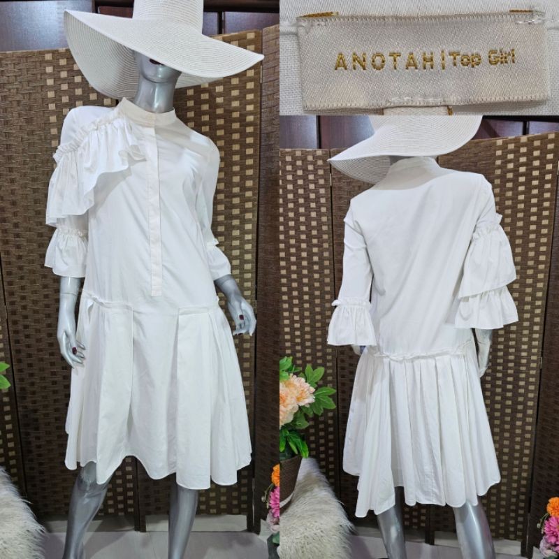 ANOTAH GIRL white frill midi dress | Shopee Philippines