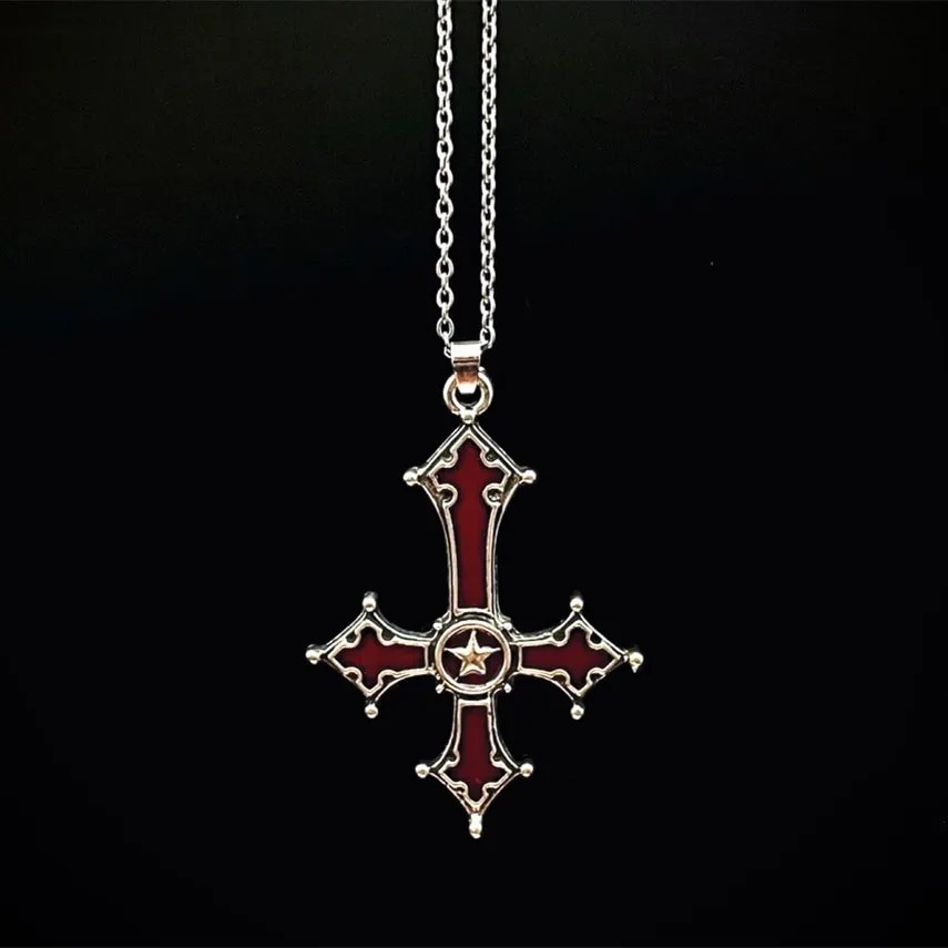 Blood Red Gothic Inverted Cross Pendant Necklace, Witchy, Vampire ...