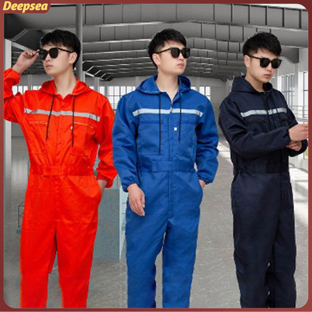 [deepsea] Work Clothes Zipper Work Suit Reflective Zipper Pockets ...