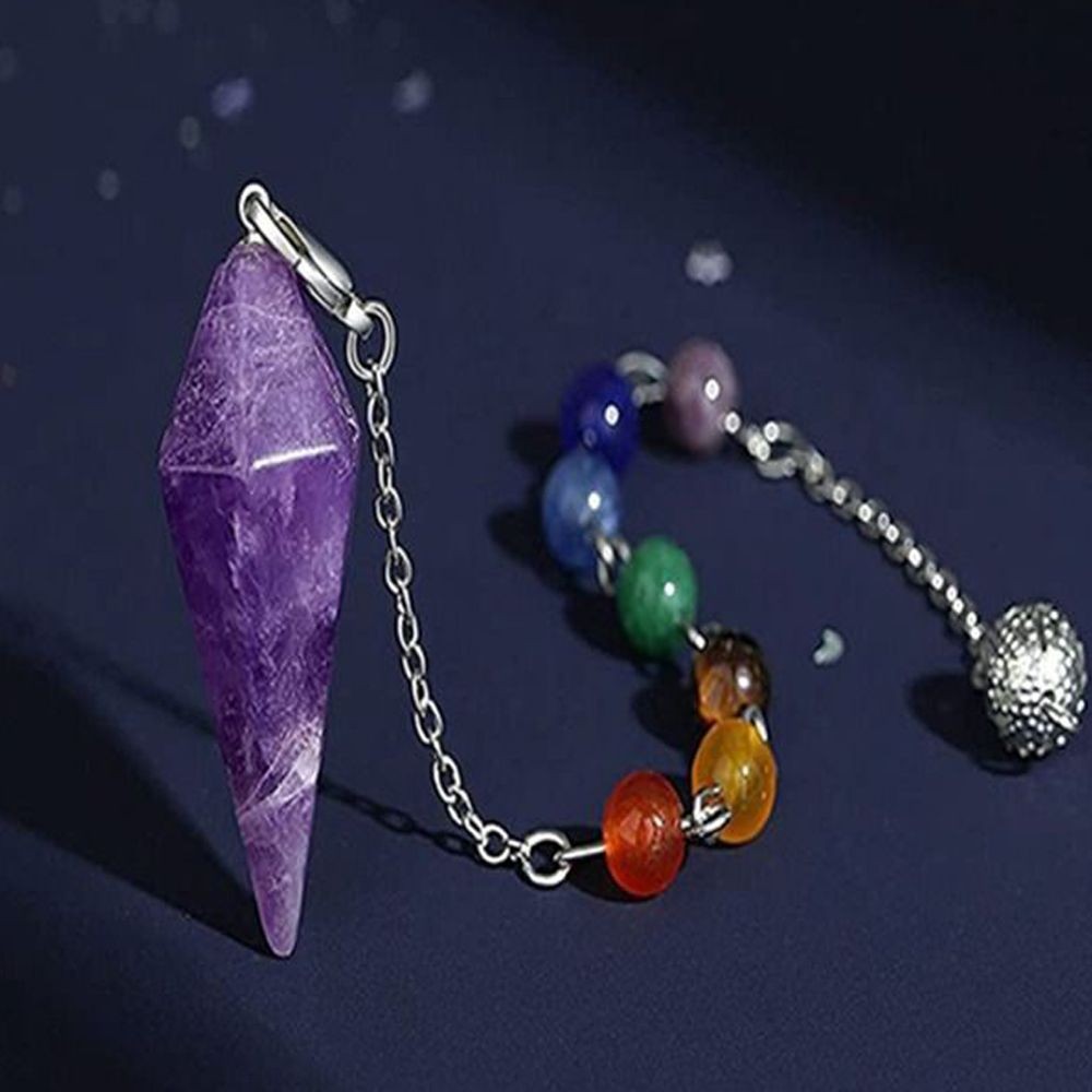 Natural Stone Crystal Pendulums Hexagonal 7 Chakra Pendant Pendulum for ...