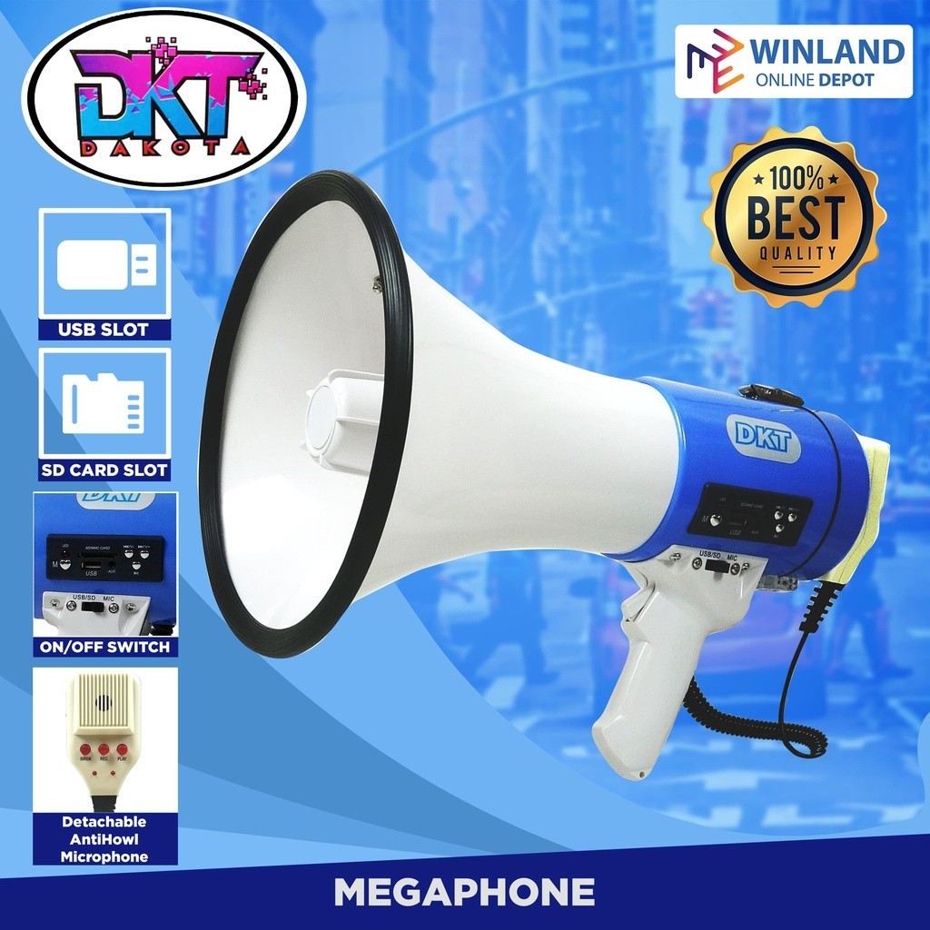 Dakota by Winland Big Rechargeable Megaphone with Siren/ Record / USB ...