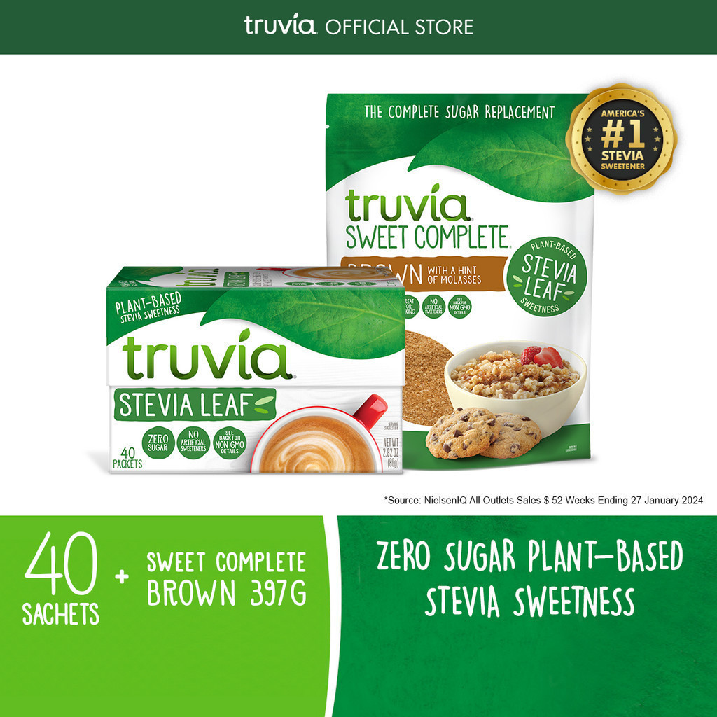 Truvia® 40 Sachets (80g) + Truvia® Sweet Complete Brown 397g, Zero ...