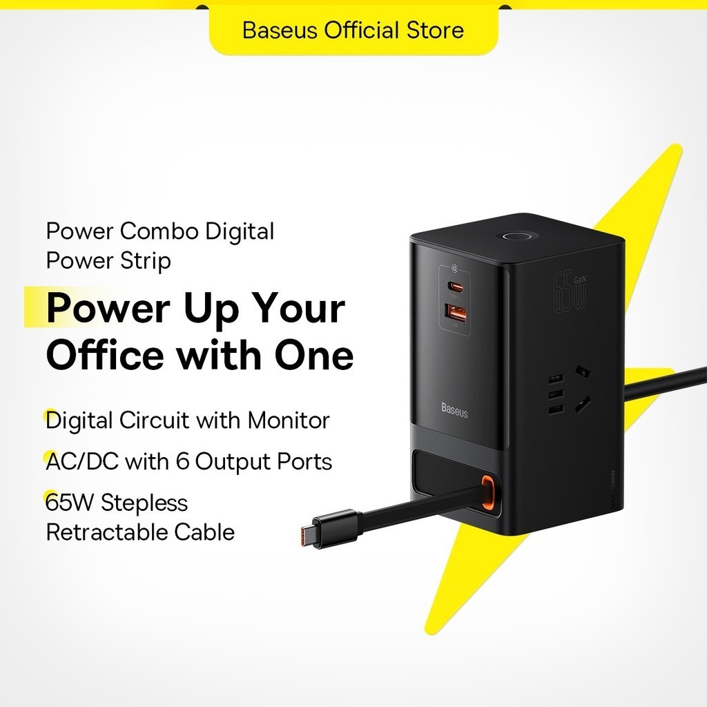 Baseus Power Combo Digital Power Strip 3AC+1U+1C+Retractable-C 65W with ...