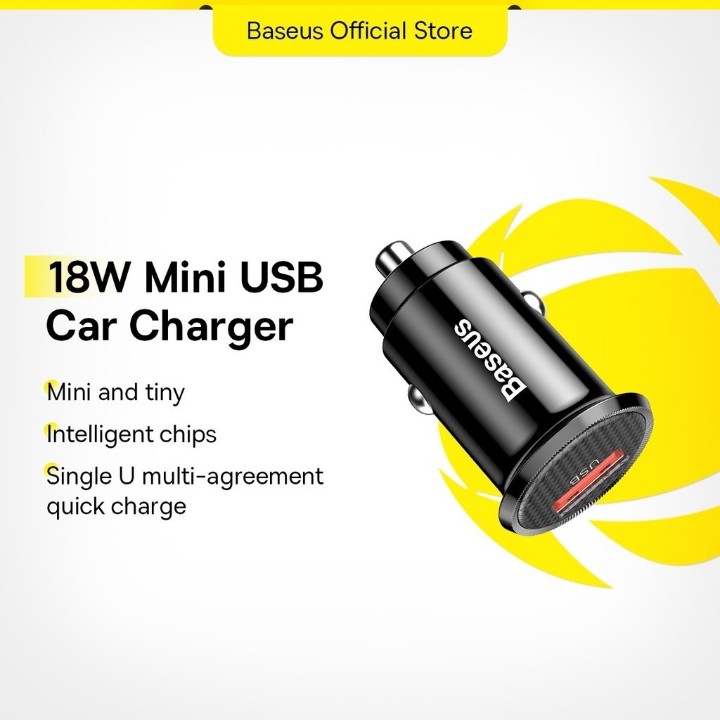 Baseus 18W Mini USB Car Charger Support QC3.0 Fast Charging | Shopee ...