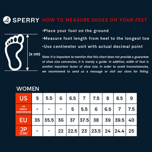 Sperry size chart women's store