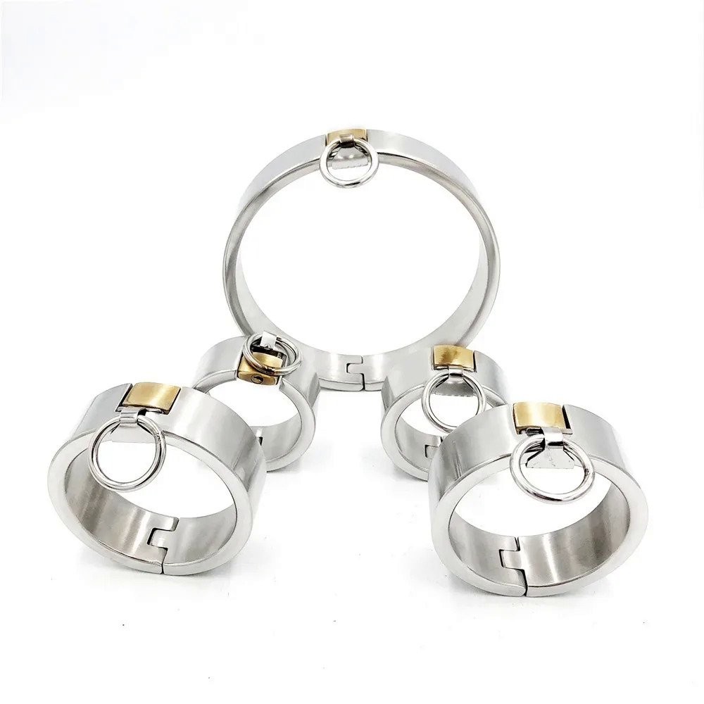 Stainless Steel Slave Restraint Neck Collar Handcuffs Wrist Ankle Cuffs Fetish Bdsm Bondage Gear ...