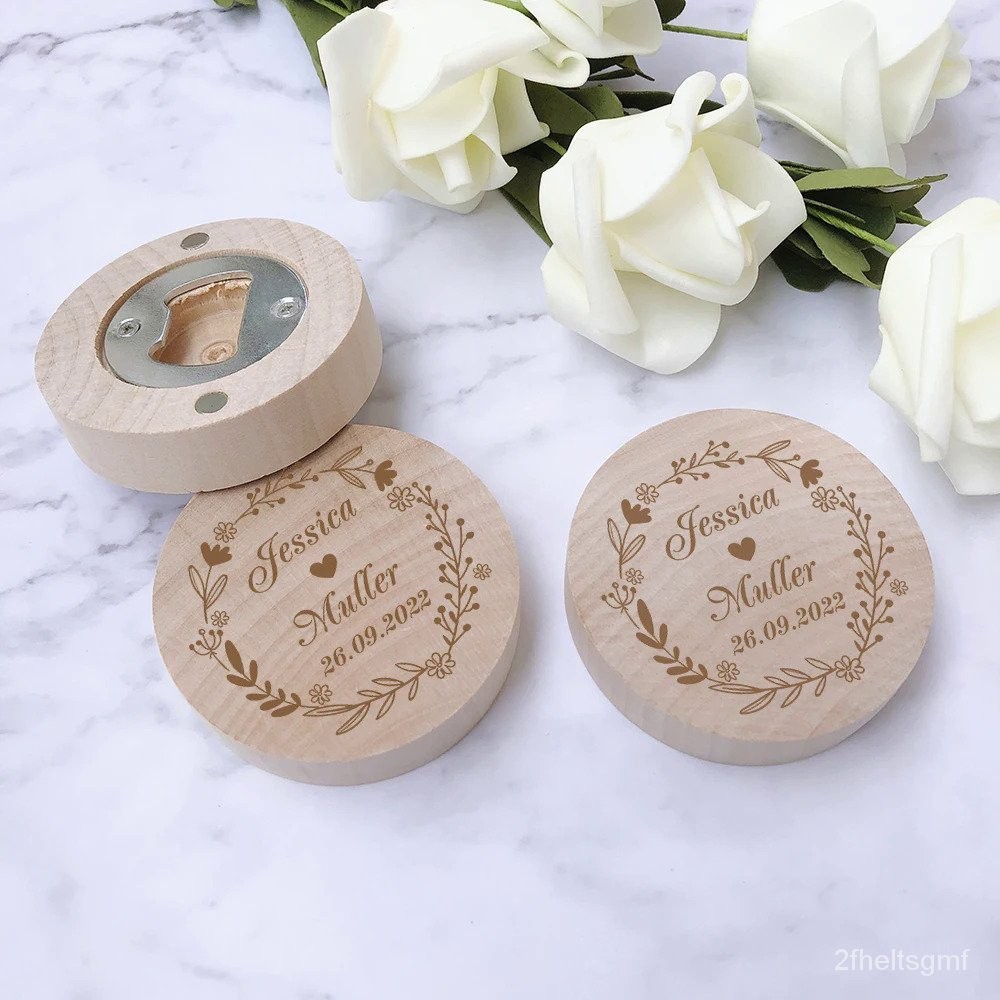 50pcs Personalized Wedding Favors Wooden Fridge Magnet with Cap Opener ...