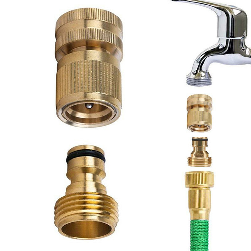 Garden Hose Quick Connector Solid Brass 3/4 inch GHT Thread Easy Connect Fittings No-Leak Water ...